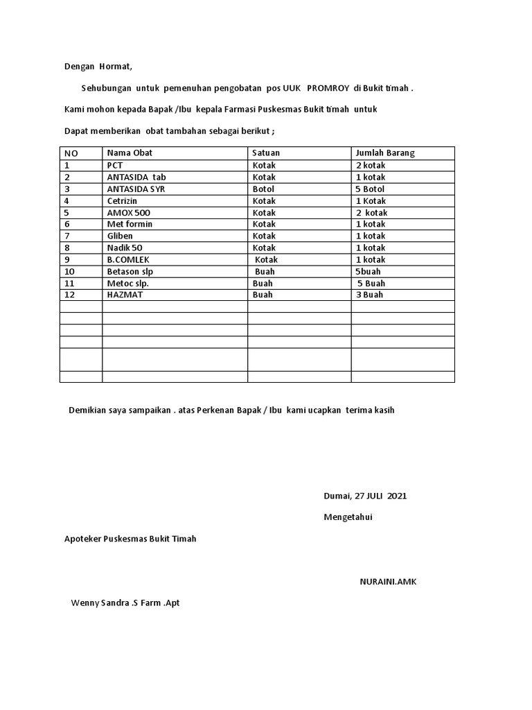 Permintaan Obat | PDF