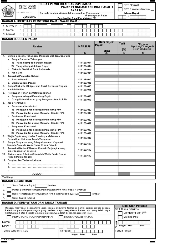 Formulir SPT PPH Pasal 4 Ayat | PDF