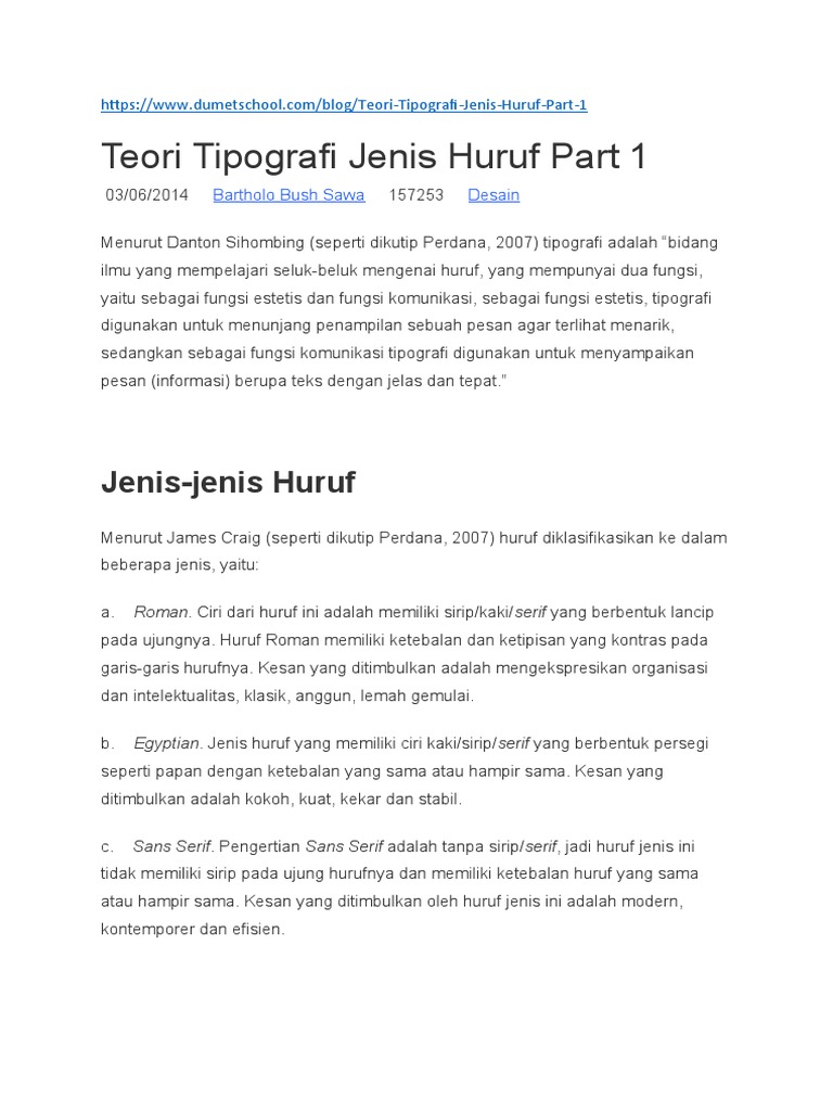 Teori Tipografi Jenis Huruf Part 1 | PDF