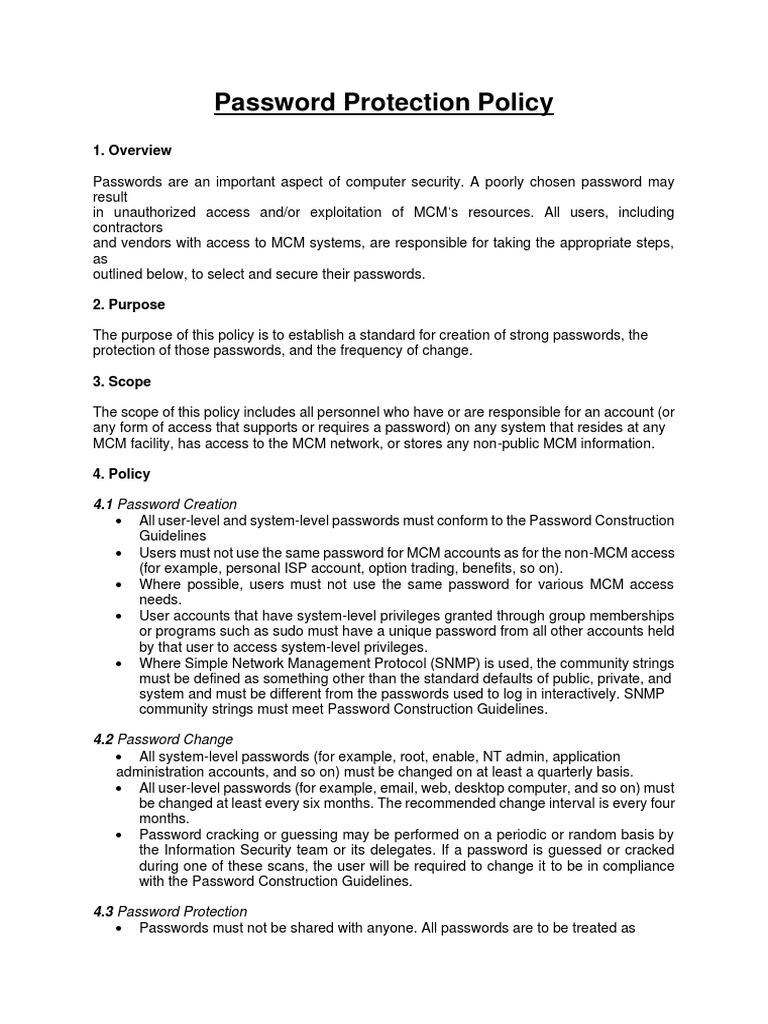MCM Password Protection Policy Summary | PDF | Password | Information ...