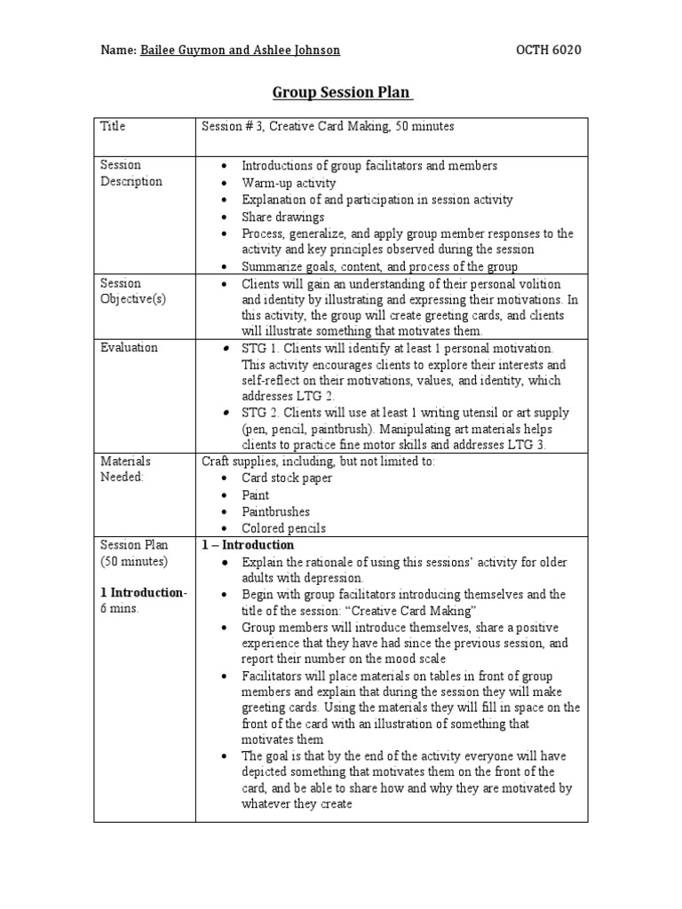 Part II Group Session Plan | PDF | Facilitator | Applied Psychology