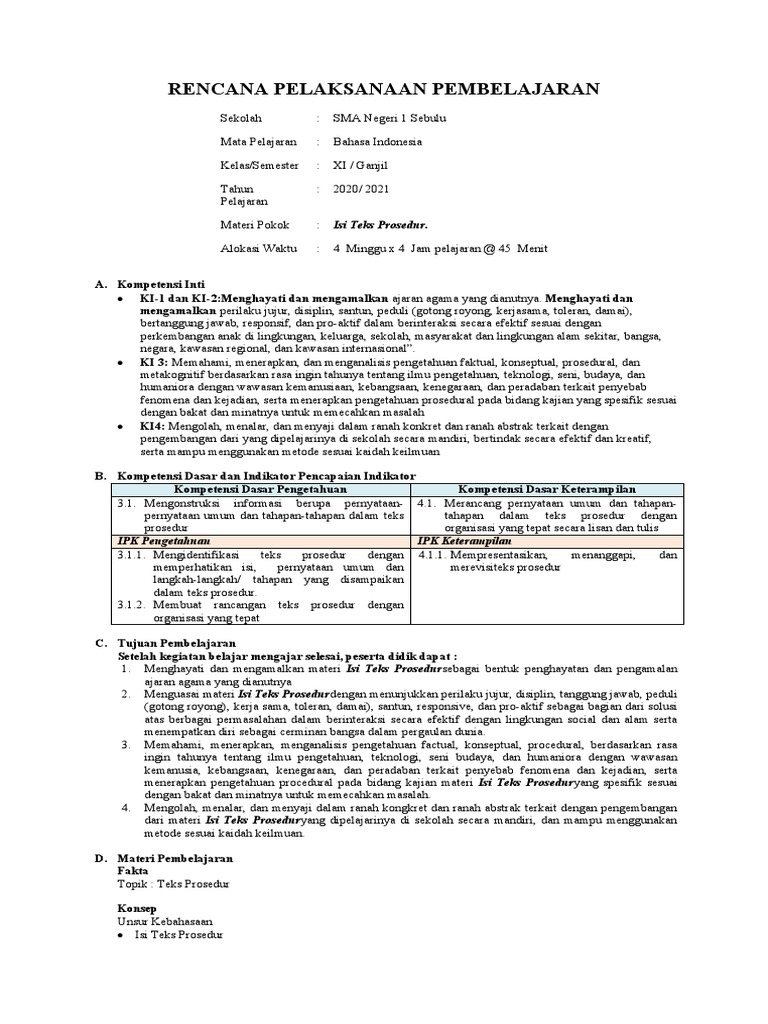 RPP Isi Teks Prosedur | PDF | Karier & Perkembangan | Seni & Disiplin Bahasa
