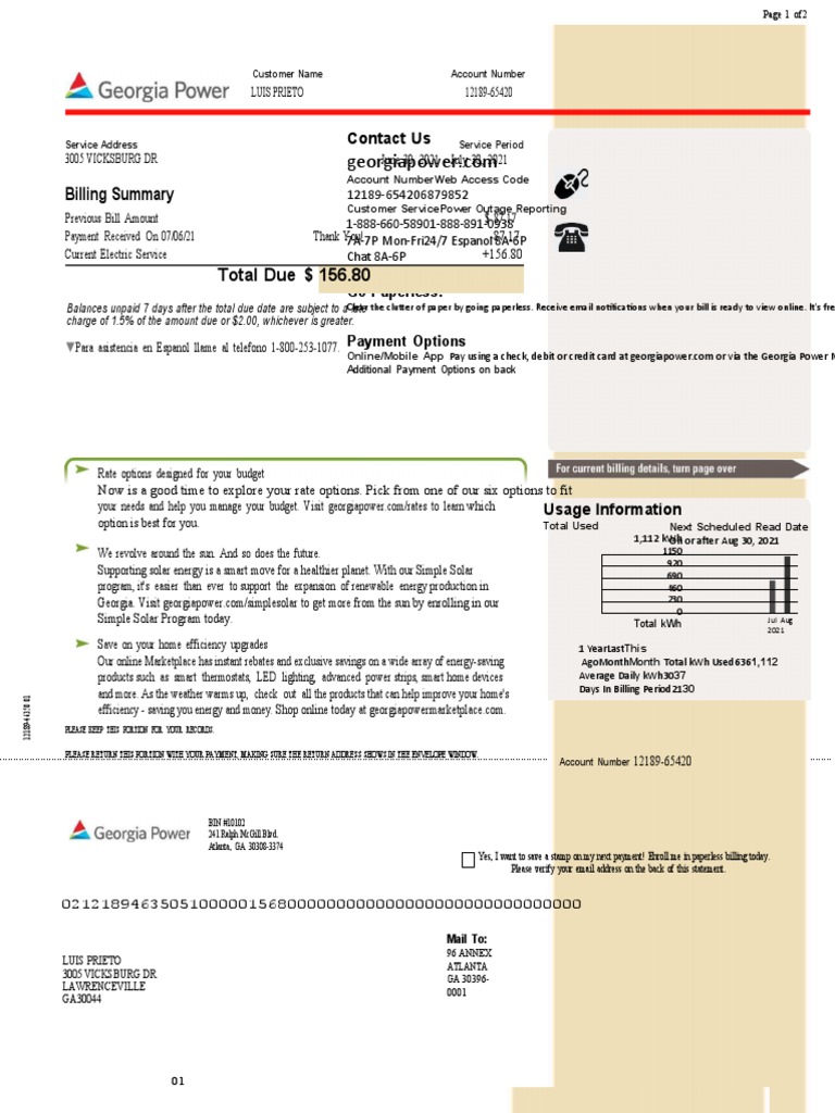 Georgia Power Bill Breakdown | PDF | Payments | Credit Card