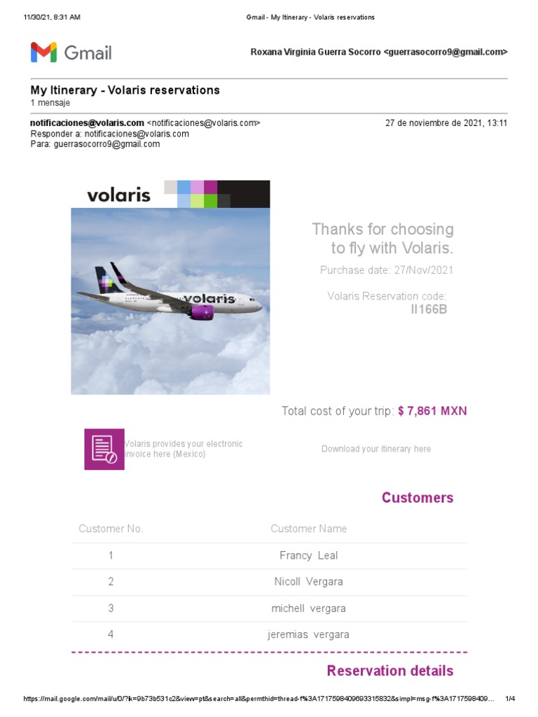 Thanks For Choosing To Fly With Volaris.: My Itinerary - Volaris ...