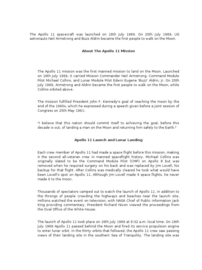 Apollo 11 Reading+Questions | PDF | Apollo 11 | Apollo Program