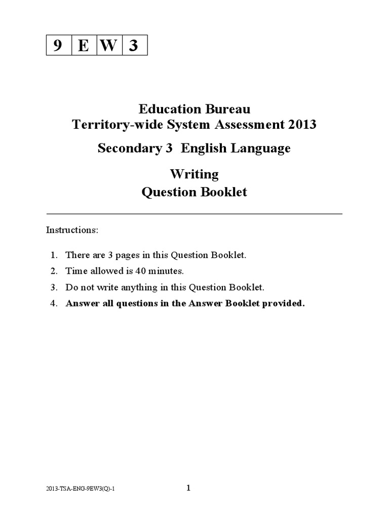 HK TSA Form 3 Question Book 3 TSA2013 - 9EW3 - QB | PDF