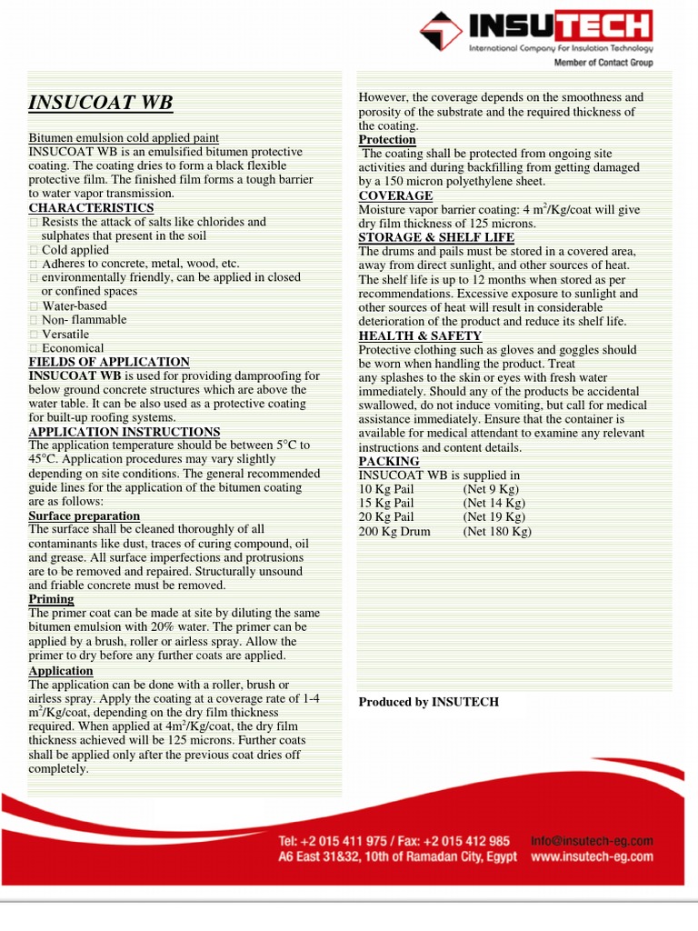 Insucoat WB: Protection | PDF | Emulsion | Asphalt