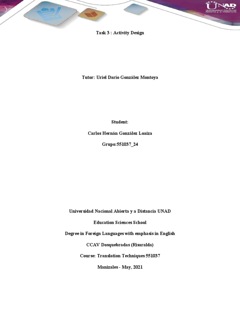 Task 3 - Translation - Activity Design 551037 | PDF | Language ...