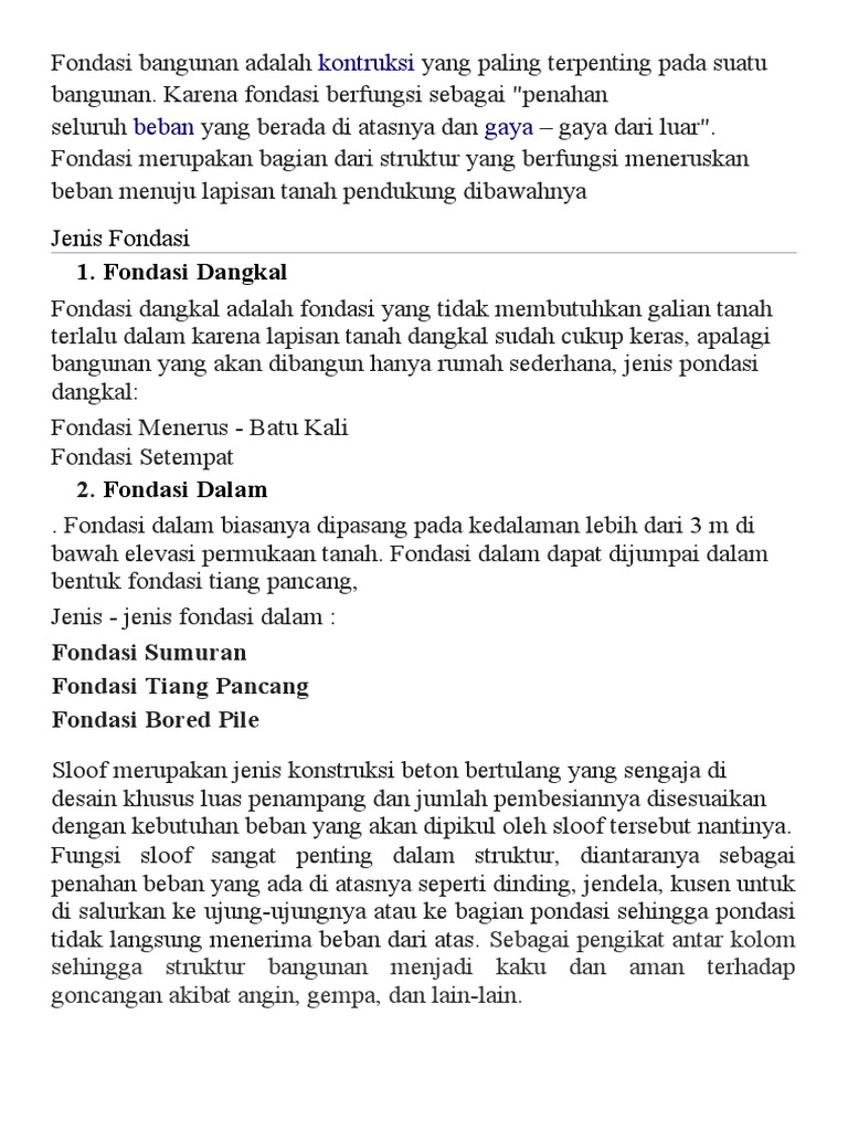 Jenis dan Fungsi Fondasi Bangunan | PDF