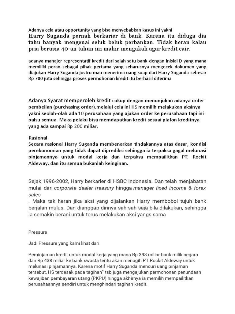 Kasus Penipuan Kredit PT Rockit Aldeway | PDF