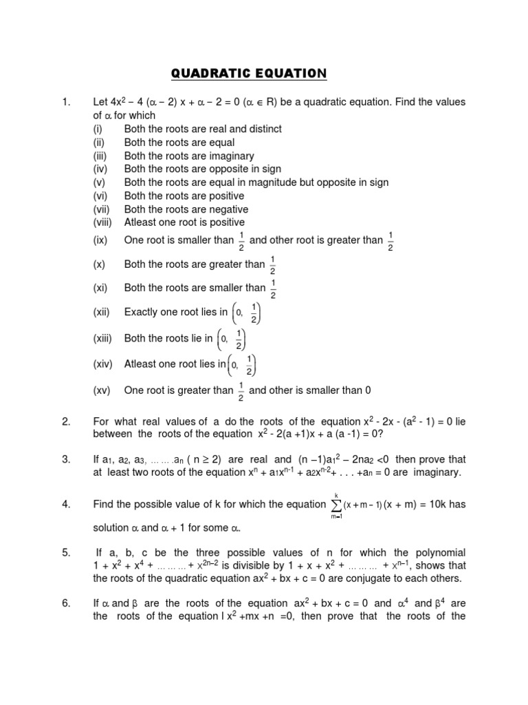 Quadratic Equation Practice Sheet | Download Free PDF | Quadratic ...