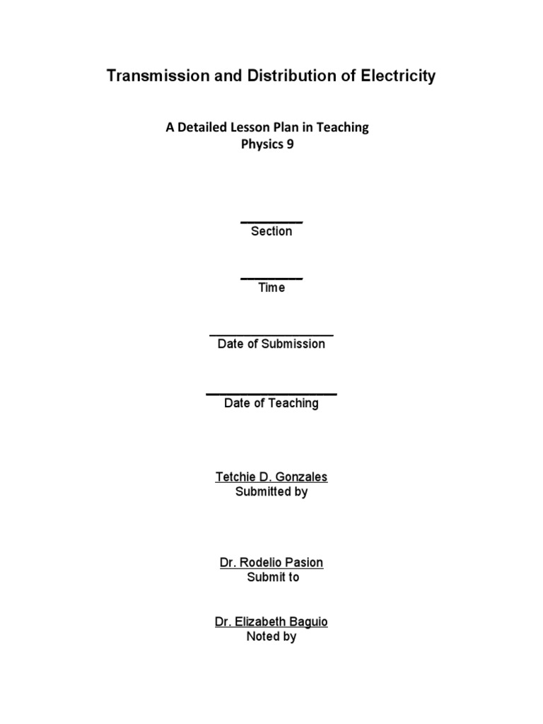 Electricity Transmission Lesson Plan | PDF | Electric Power ...