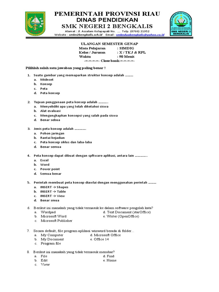 Soal Ulangan SIMDIG Kelas X TKJ/RPL | PDF | Metode & Bahan Ajar | Komputer