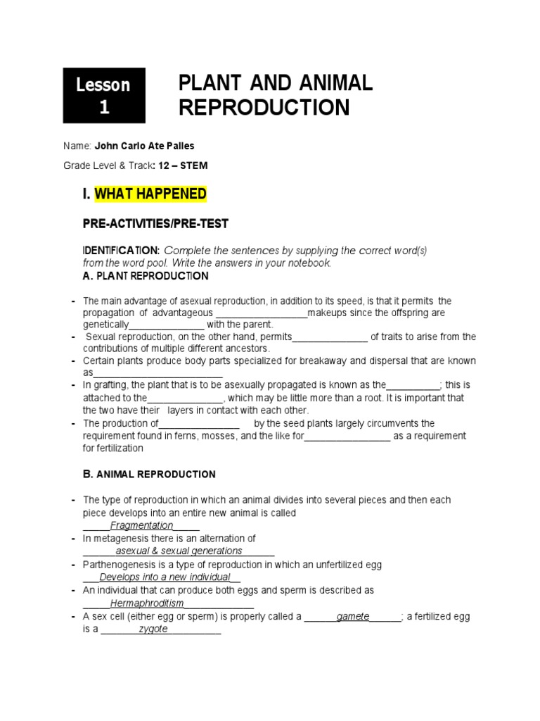 Plant and Animal Reproduction | PDF | Respiratory System | Sexual ...