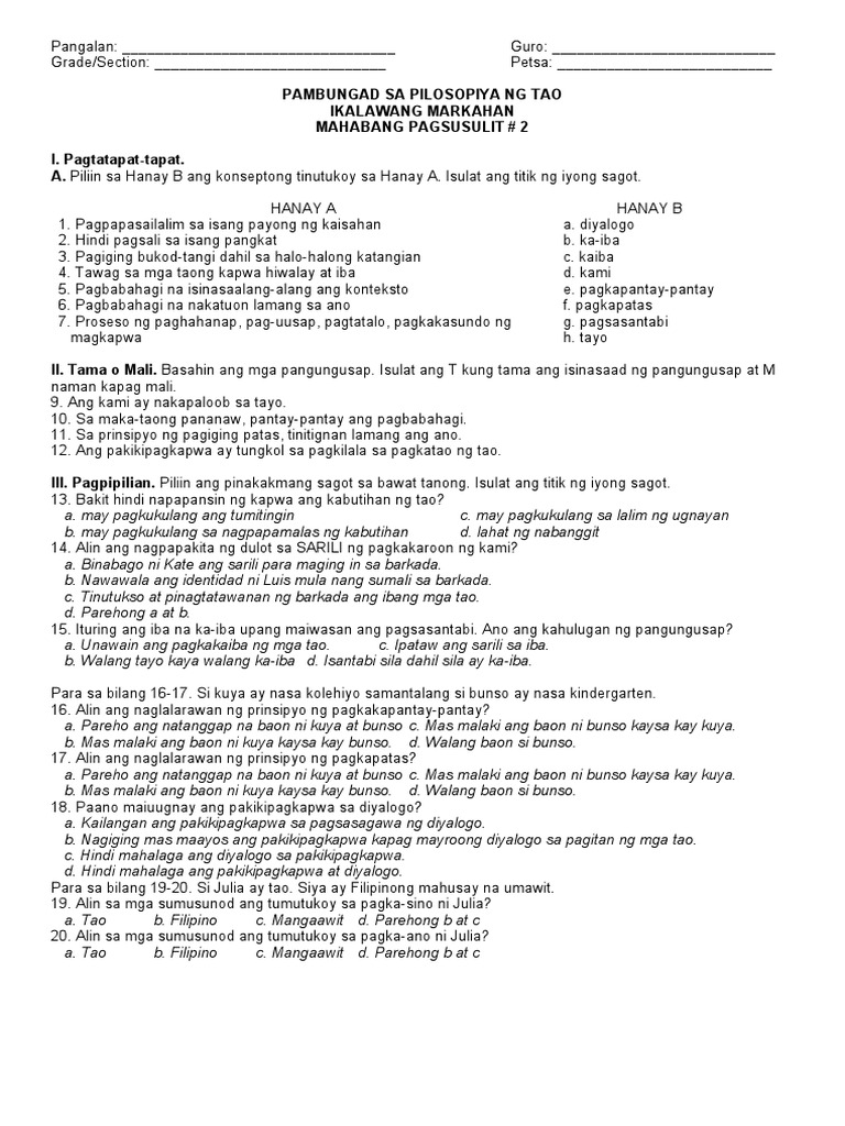 Mahabang Pagsusulit 2 | PDF