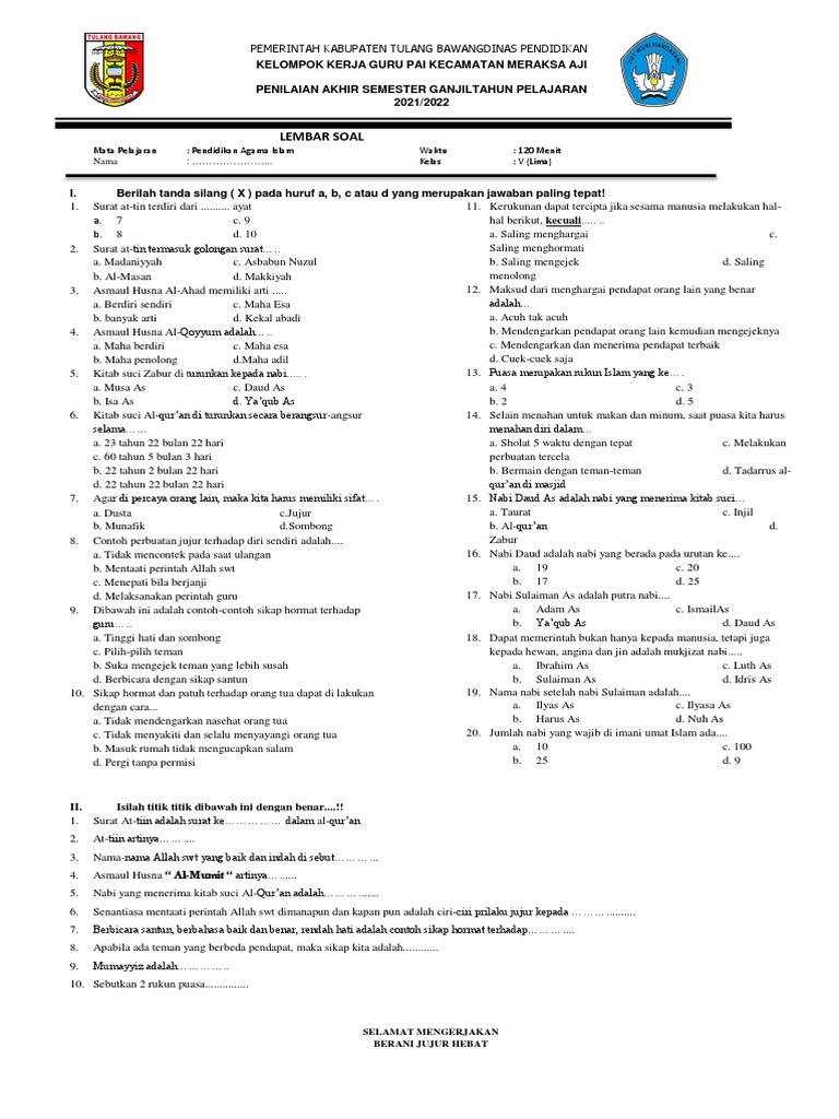 Soal PAI Kls 5 | PDF