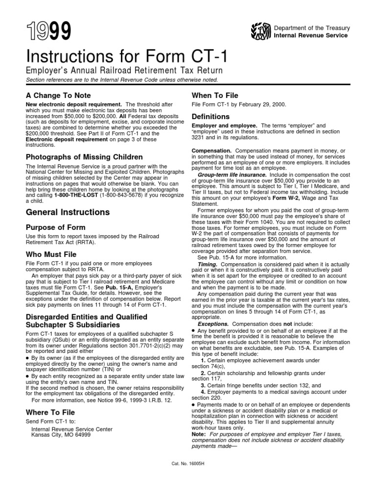 Instructions For Form CT-1: Employer's Annual Railroad Retirement Tax ...
