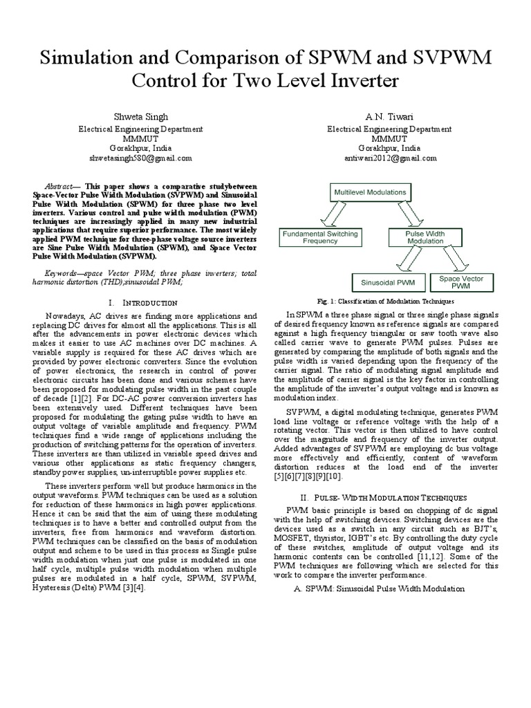 Comparison of SPWM and SVPWM Control Techniques for Three Phase Voltage ...