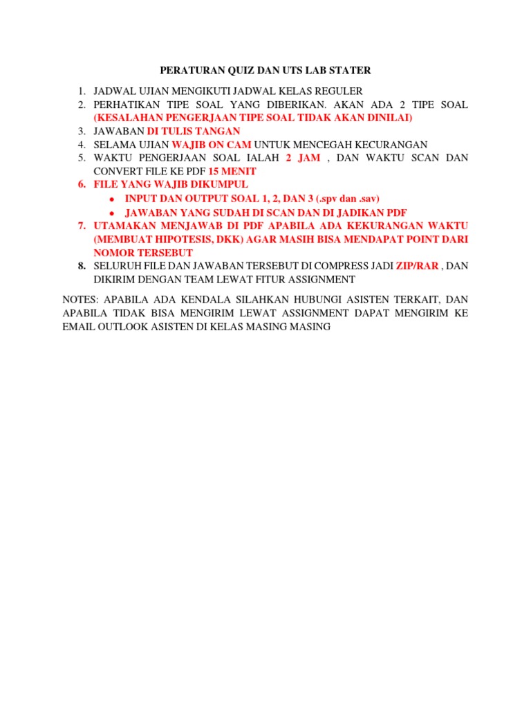 Peraturan Dan Kisi-Kisi Quiz Dan Uts Lab Stater | PDF