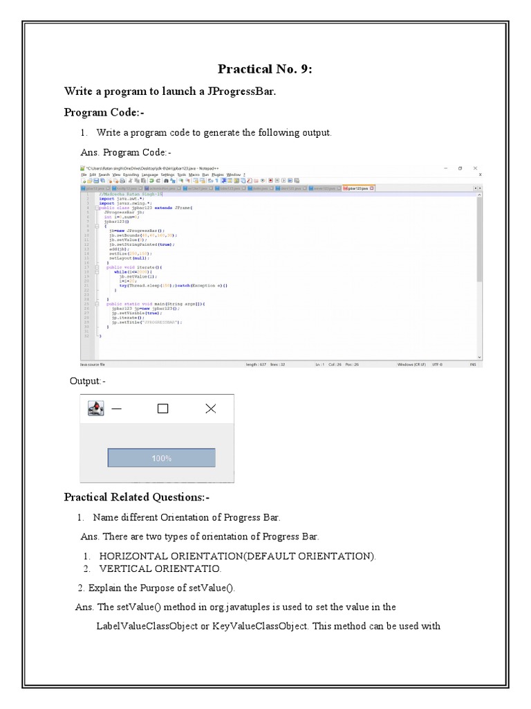 Practical No. 9:: Write A Program To Launch A Jprogressbar. Program Code | PDF