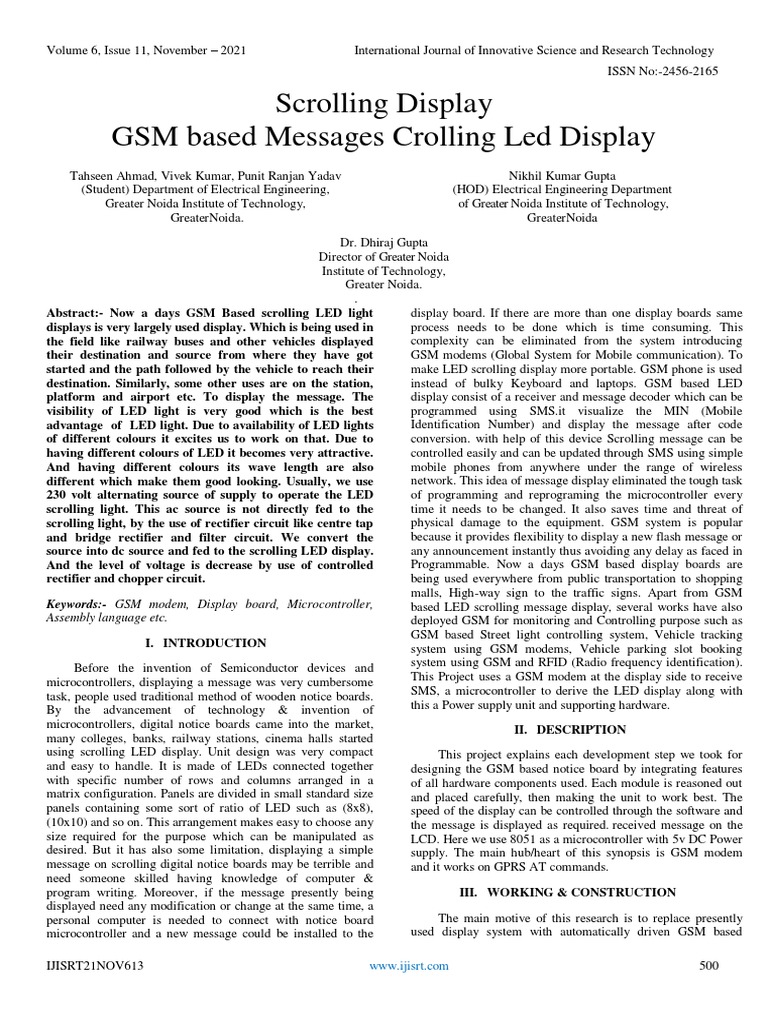 Scrolling Display GSM Based Messages Crolling Led Display | PDF | Modem | Microcontroller