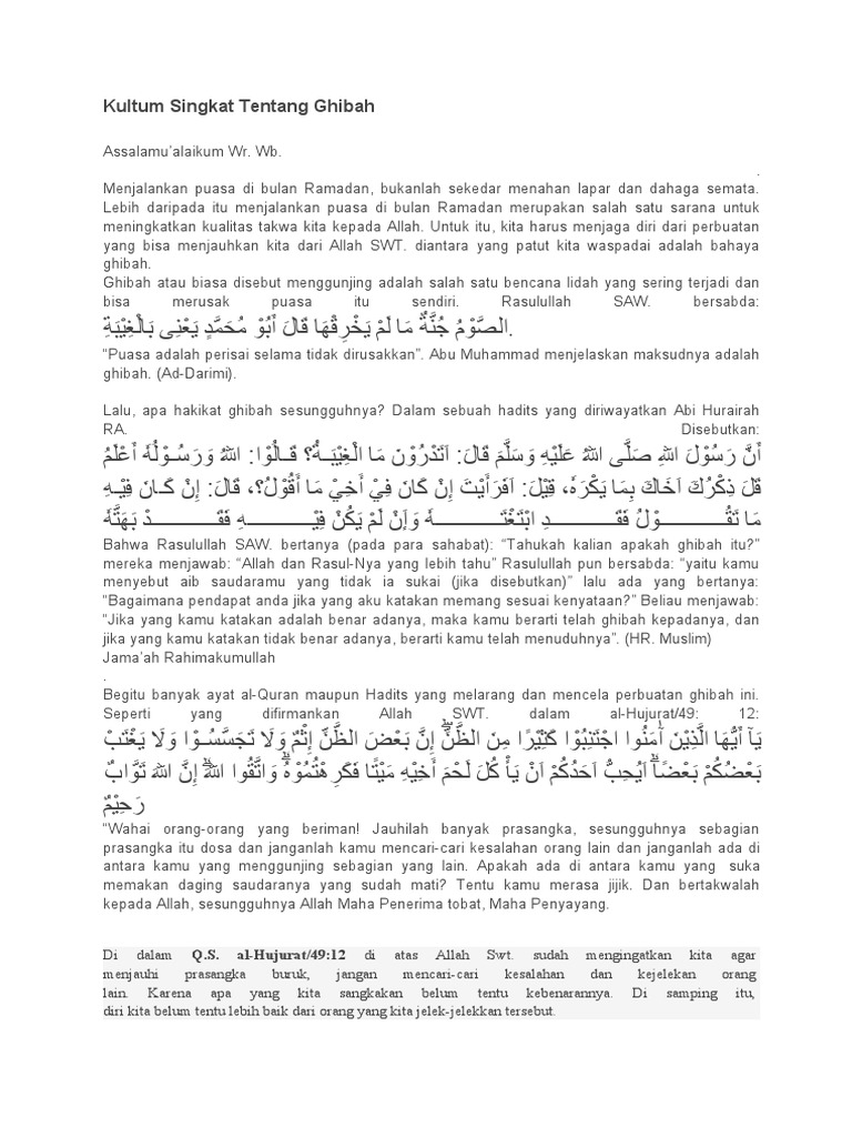 Kultum Singkat Tentang Ghibah | PDF