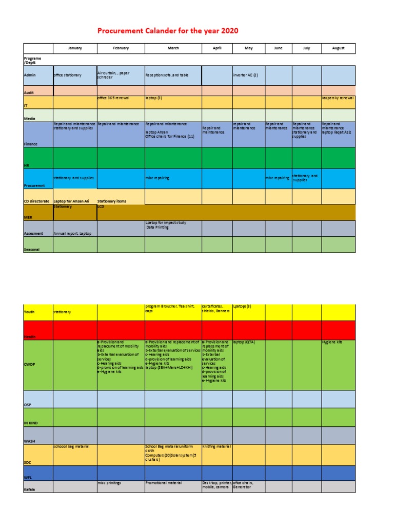2020 Procurement Calendar Overview | PDF | Laptop | Office Work