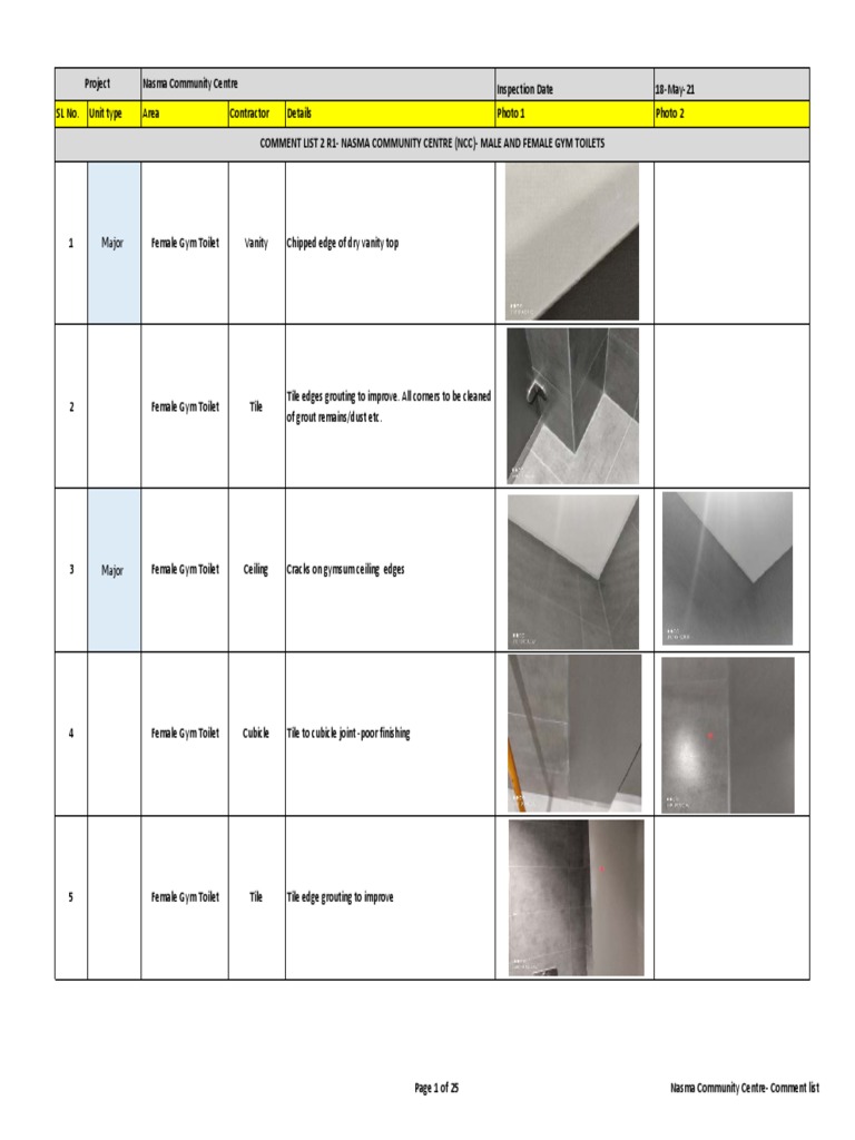 NCC - Comment List-2 Rev 01M-Gym Toilets | PDF | Bathroom | Tile