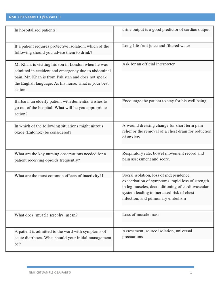 NMC CBT Sample Q&a Part 3 Ac | PDF | Health Sciences | Pain