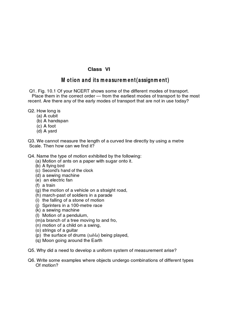 Motion and Measurement Class 6 Worksheet | PDF | Science & Mathematics ...