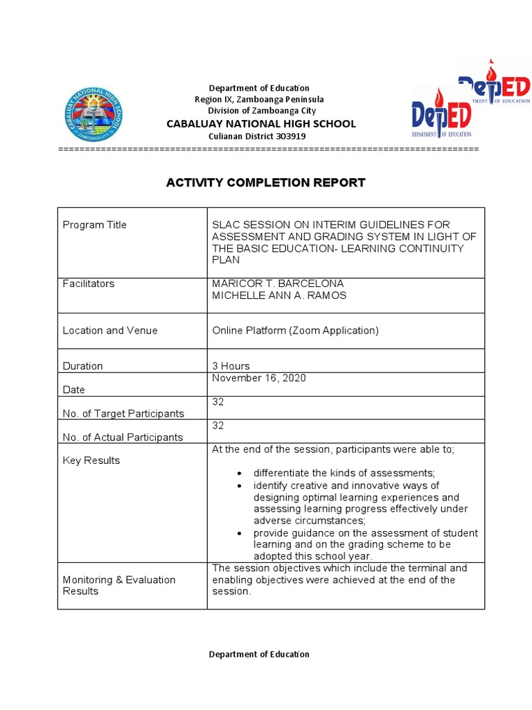 Activity Completion Template GRADING | PDF | Learning | Behavior Modification