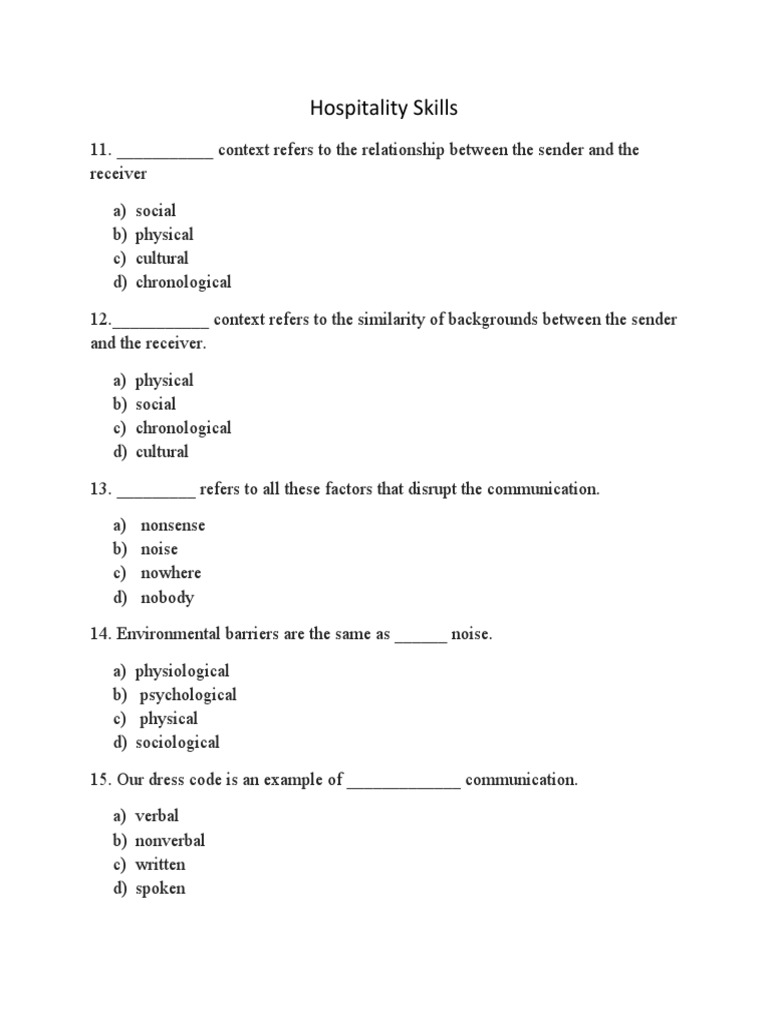 Hospitality Skills Set 3 | PDF | Communication | Nonverbal Communication