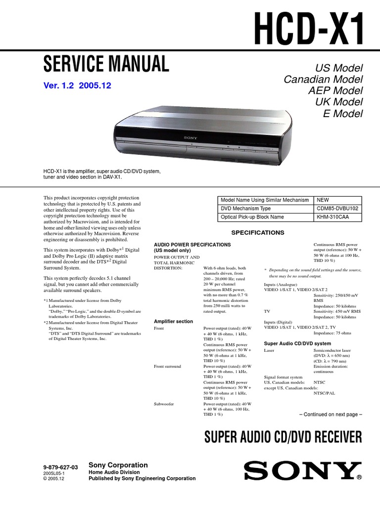 Sony HCD x1 Dav x1 v.1.2 SM | PDF | Compact Disc | Dvd