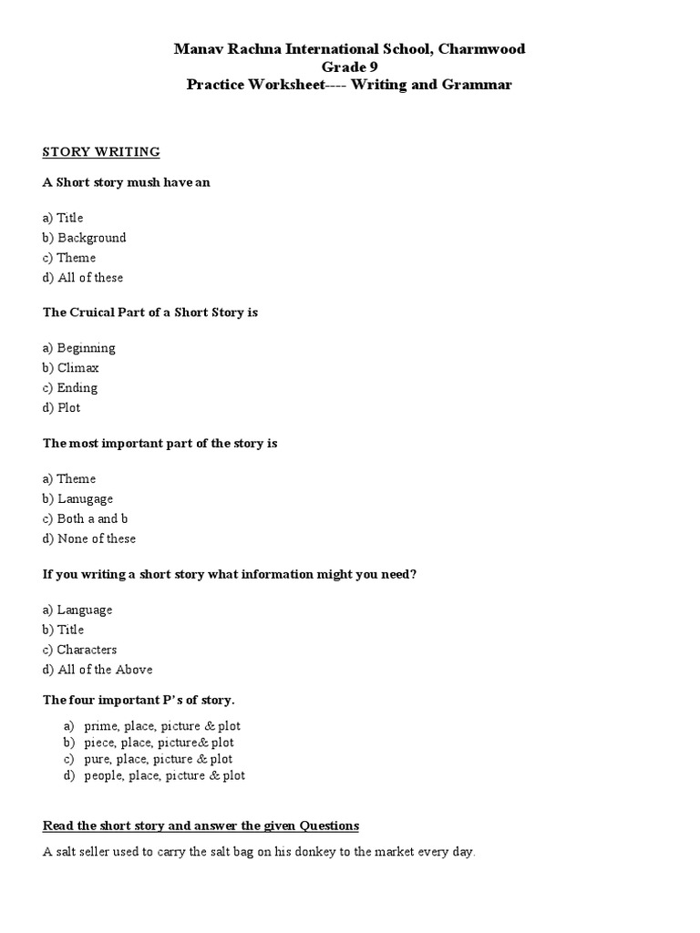 Manav Rachna International School, Charmwood Grade 9 Practice Worksheet ...