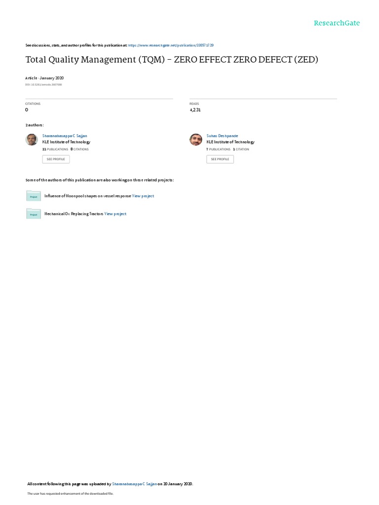 Total Quality Management TQM ZERO EFFECT ZERO DEFECT ZED01 | PDF | Six Sigma | Quality Management