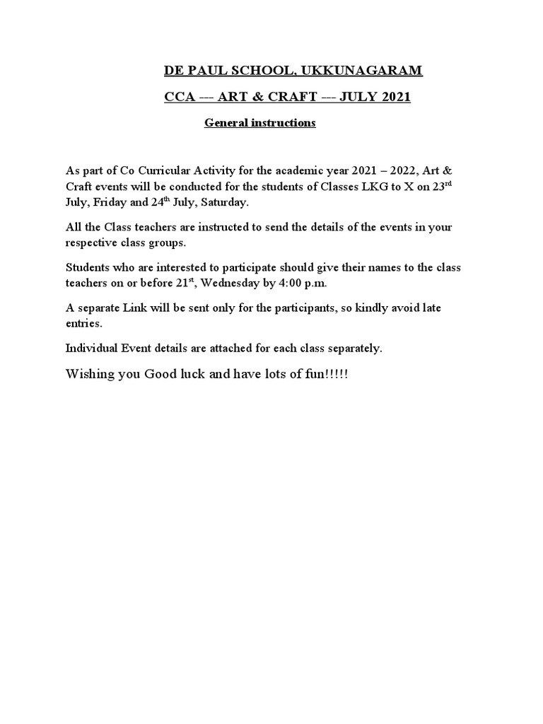 CCA - Art & Craft 21 - 22 | PDF