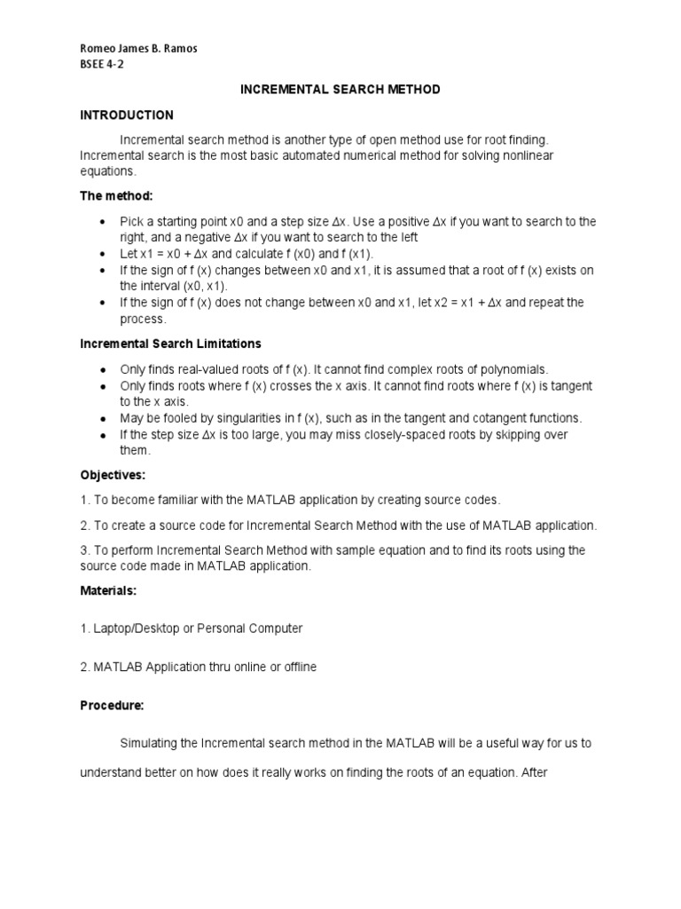Incremental Search Method | Download Free PDF | Zero Of A Function | Matlab