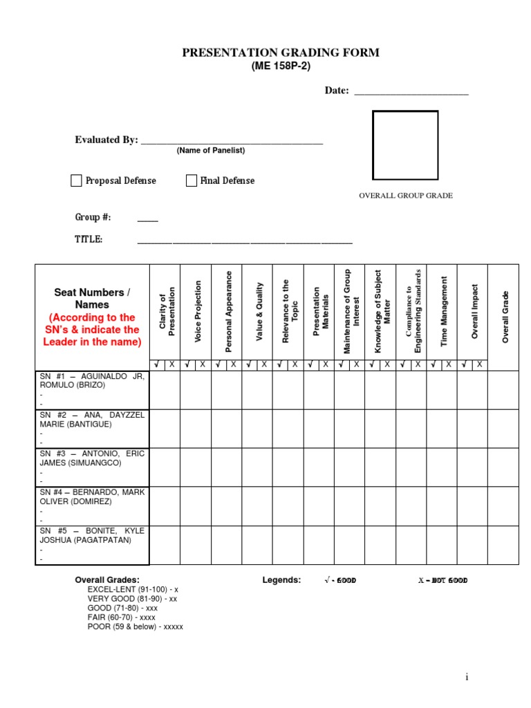Grading Sheet & Parameters For Proposed Design Plate ME158P-2 | PDF ...