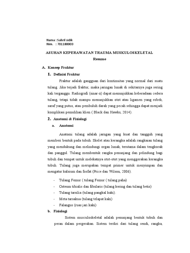 Resume Trauma Muskuloskeletal | PDF
