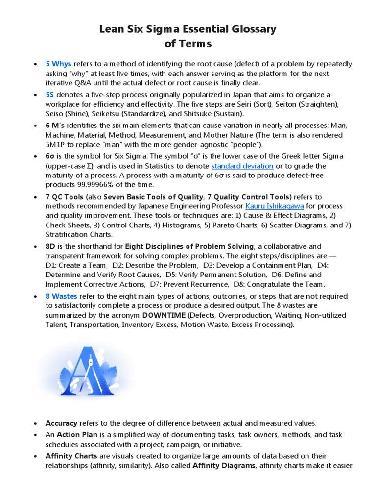 Lean Six Sigma Essential Glossary of Terms | PDF | Six Sigma | Standard ...