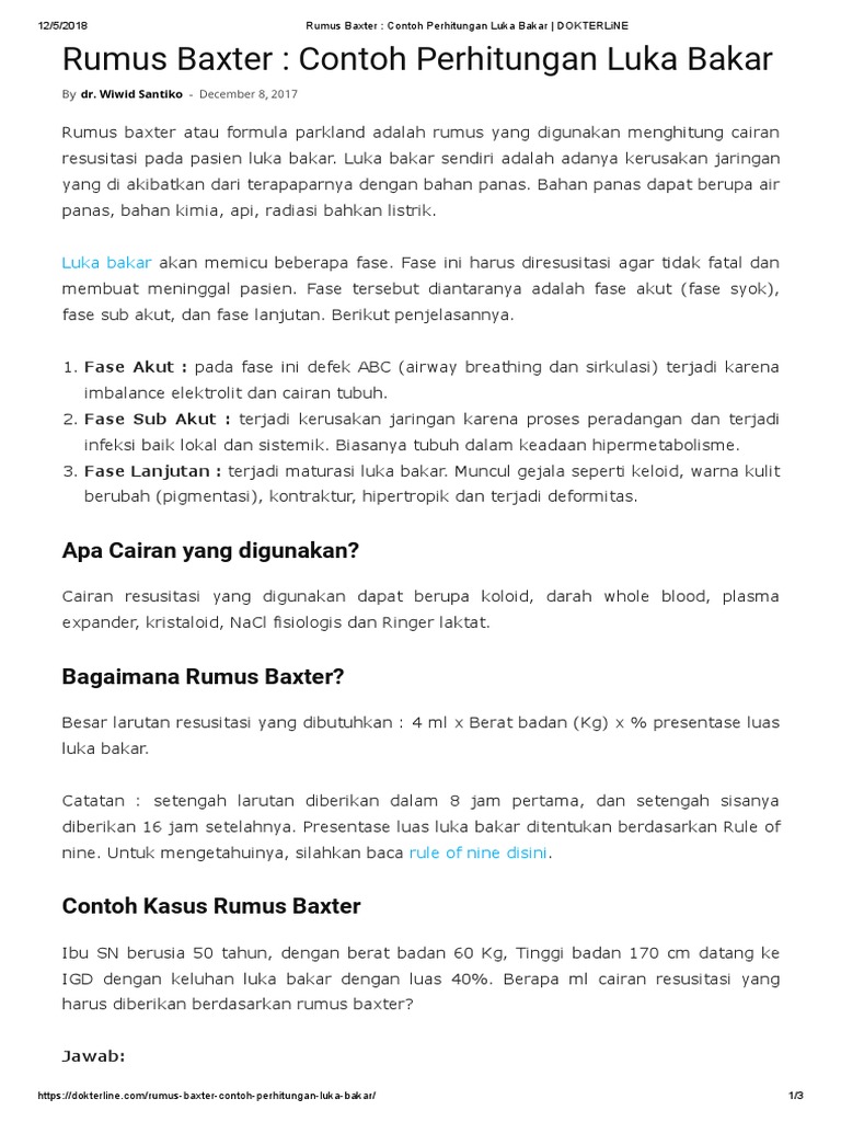 Rumus Baxter - Contoh Perhitungan Luka Bakar - DOKTERLiNE | PDF