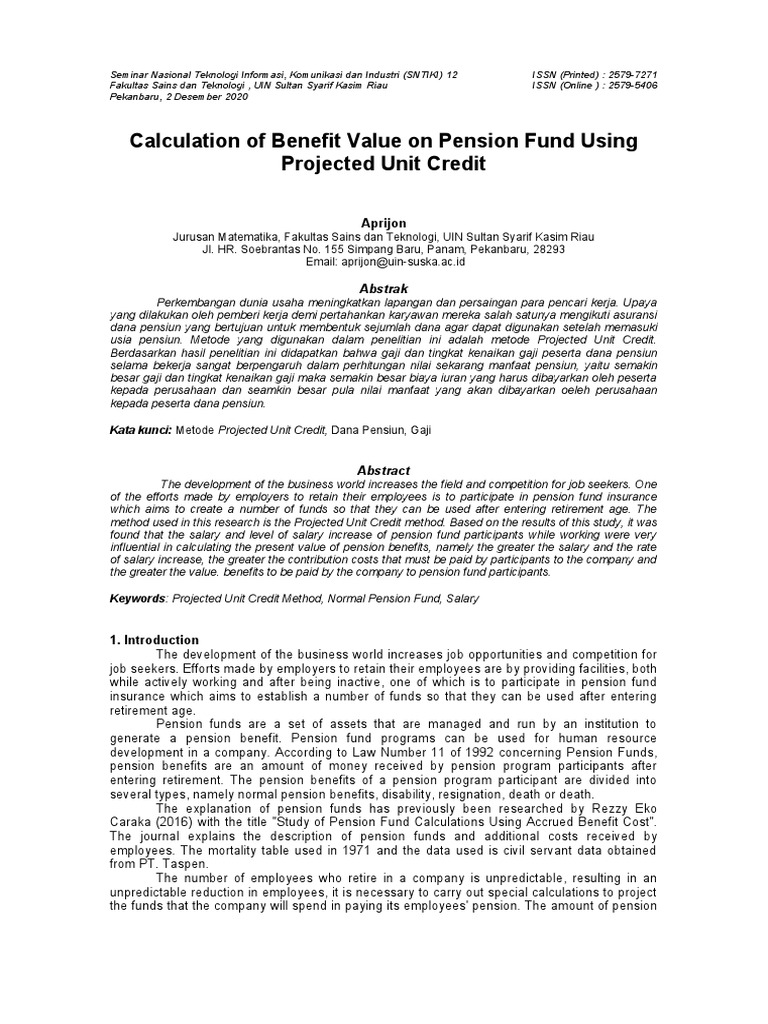 Calculation of Benefit Value On Pension Fund Using Projected Unit ...