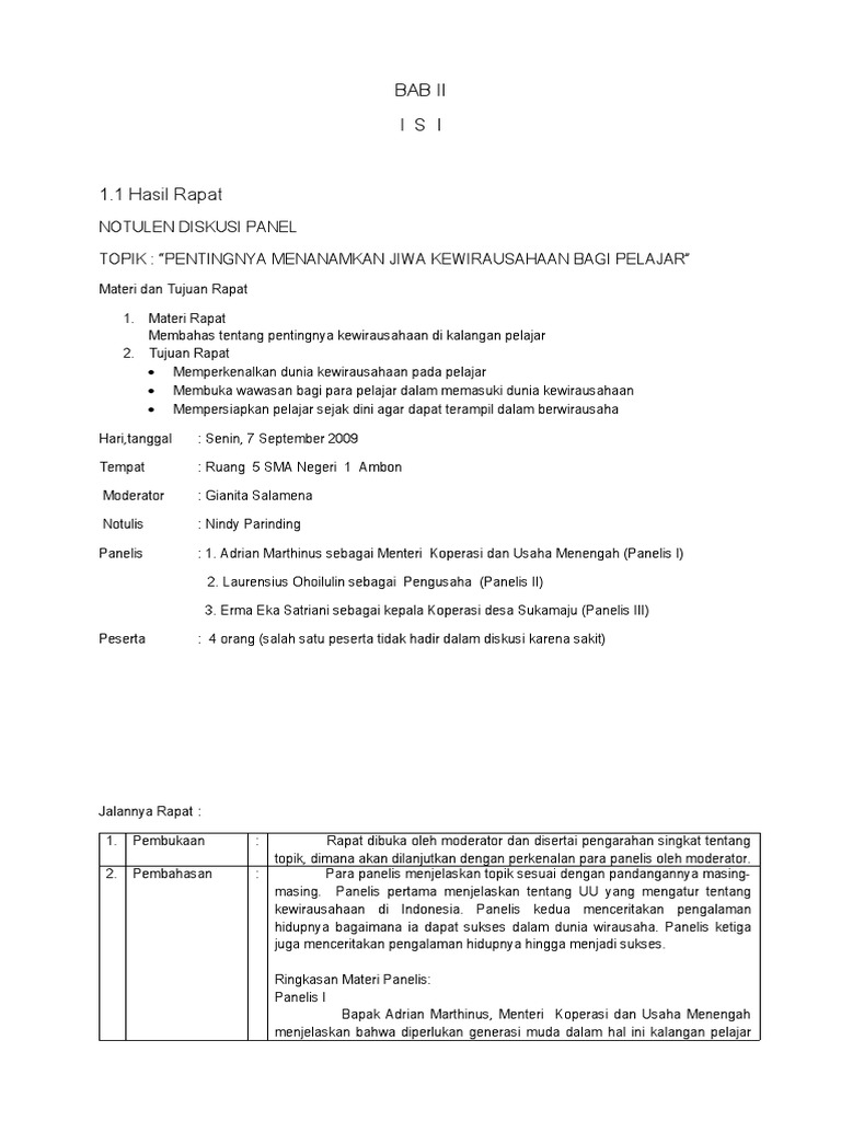 Contoh Notulen Rapat Pengembangan Jiwa Kewirausahaan Utk PKKS 2021 | PDF