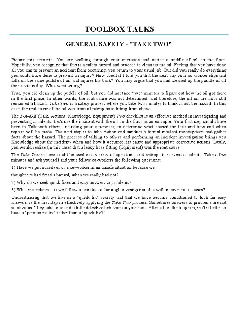 General Safety - Take Two | PDF | Occupational Safety And Health ...