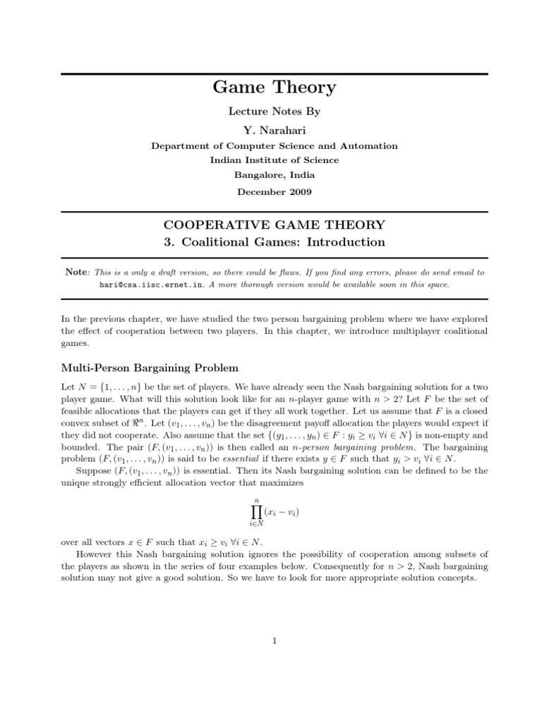 Cooperative Game Theory 3. Coalitional Games: Introduction | PDF ...