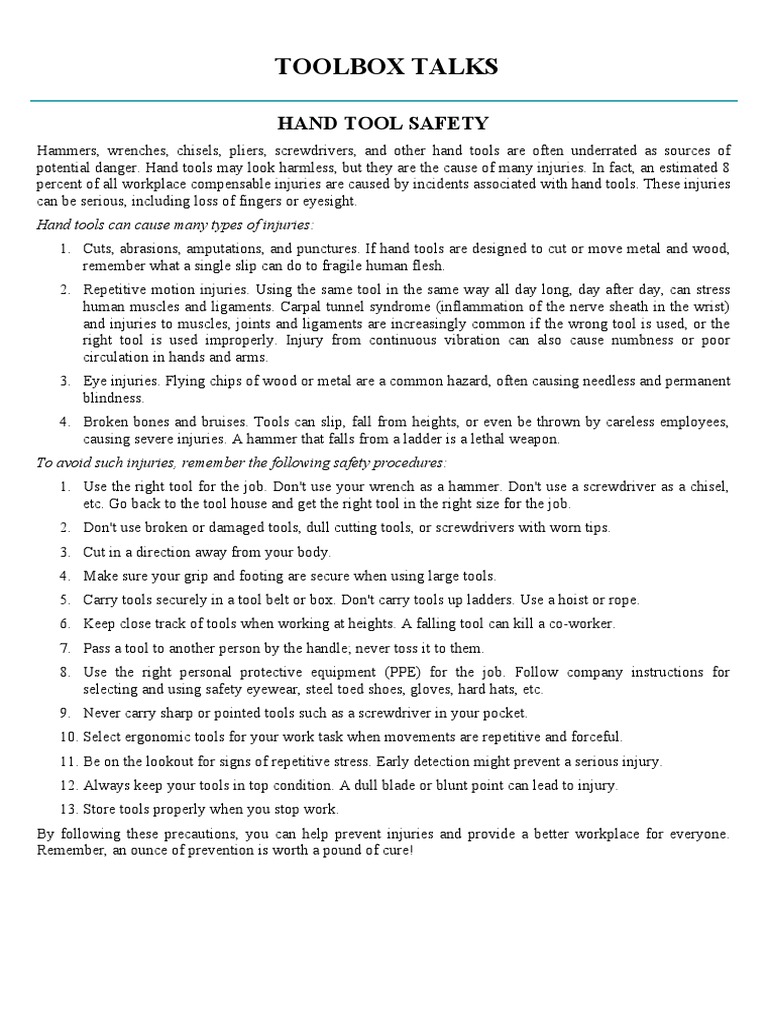 Hand Tool Safety | PDF | Hand | Tools