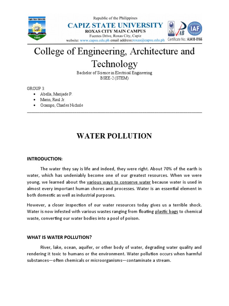 College of Engineering, Architecture and Technology: Water Pollution ...