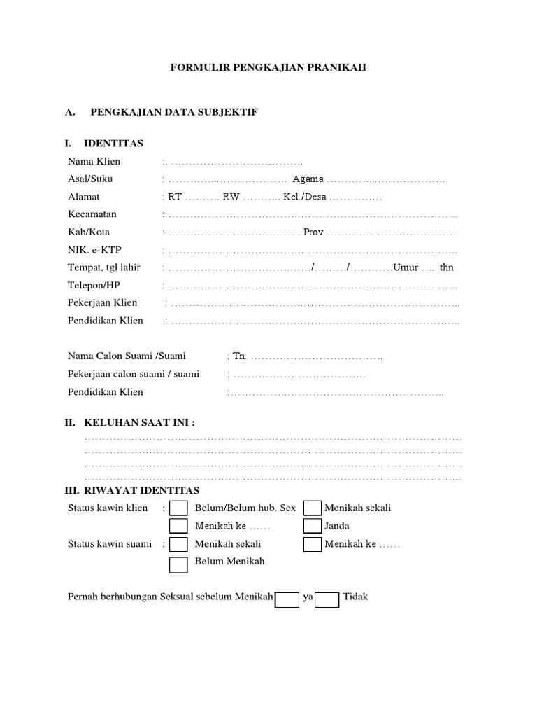 Formulir Pranikah | PDF