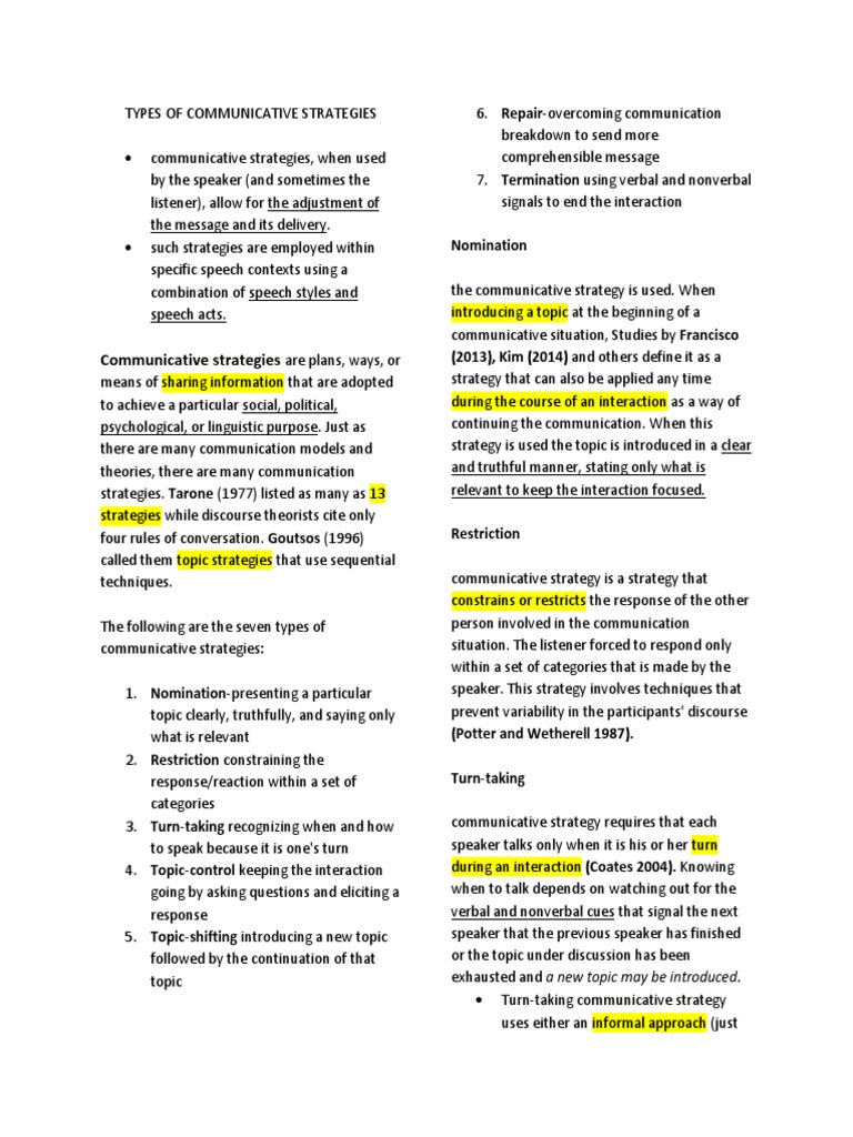Communicative Strategies: Nomination | PDF | Communication | Nonverbal ...