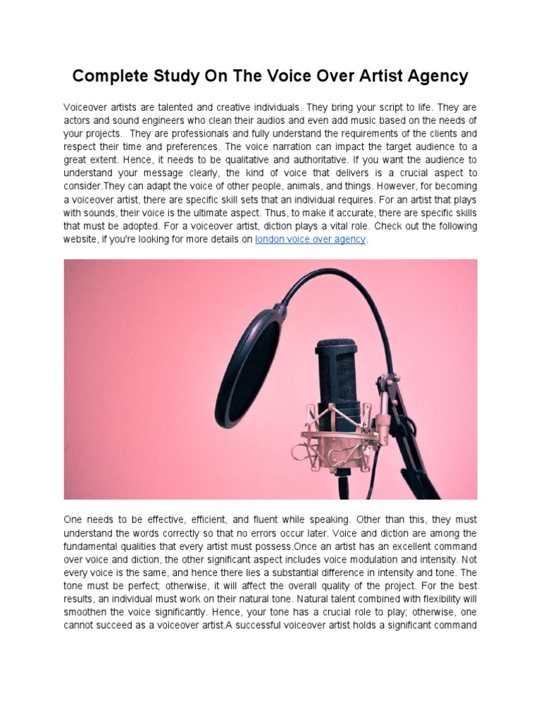 Essential Skills for Voice Over Artists | PDF | Voice Acting ...